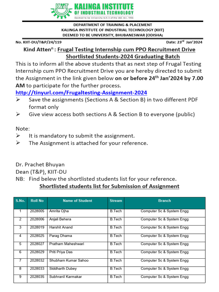 Frugal Testing Internship Assignment Notice | PDF