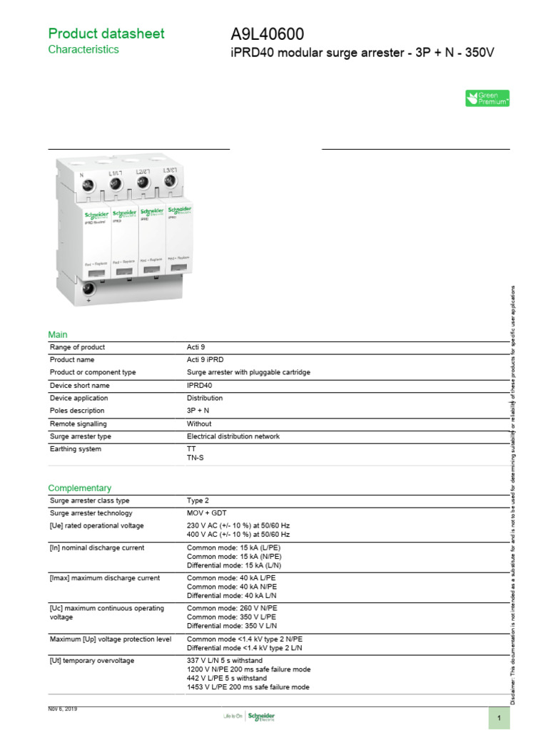 Surge Protection Devices Datasheet A9L40600 | PDF | Components | Equipment