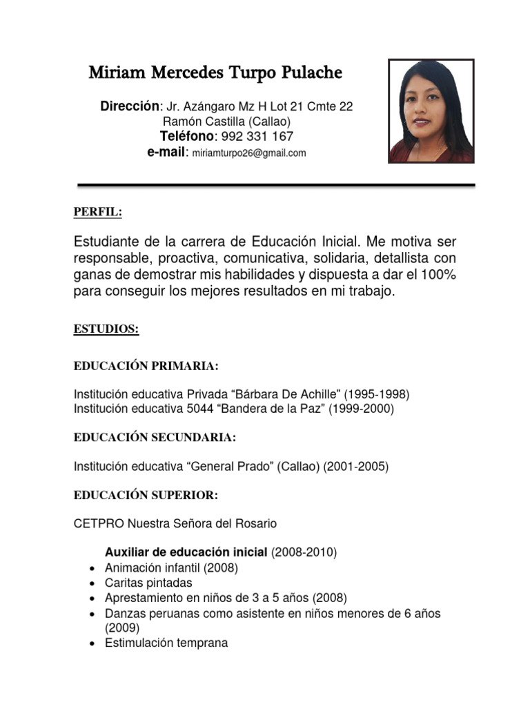 CV Miriam | Descargar gratis PDF | Familia | Etapas de la vida humana