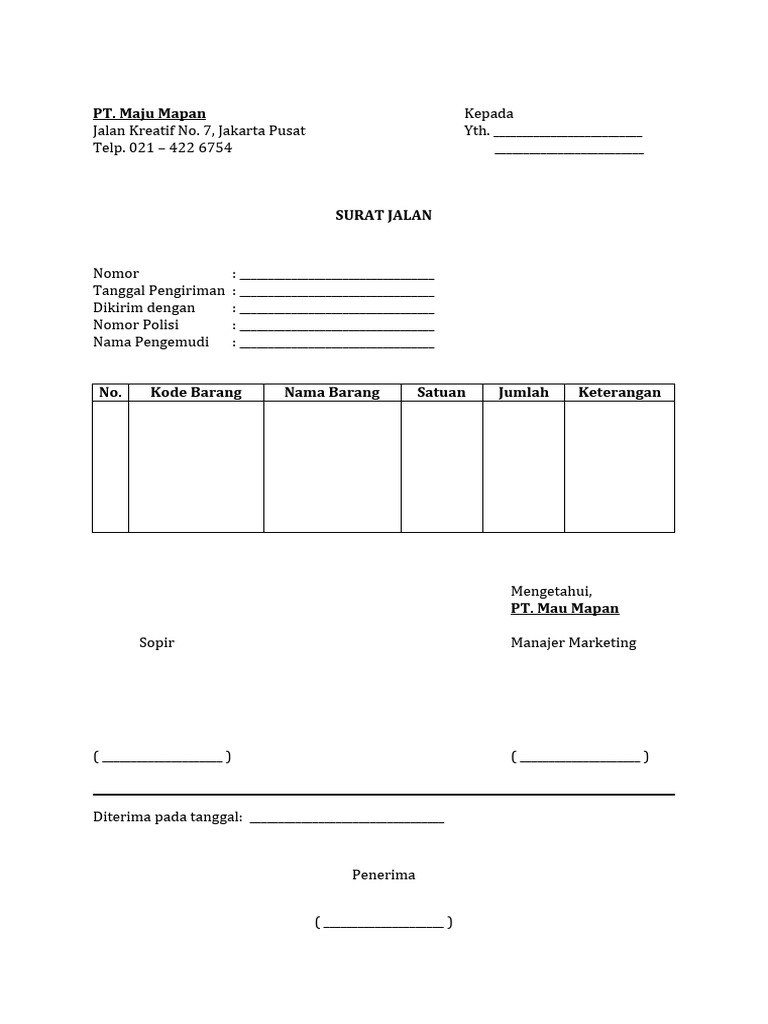 Contoh Format Surat Jalan Pengiriman | PDF