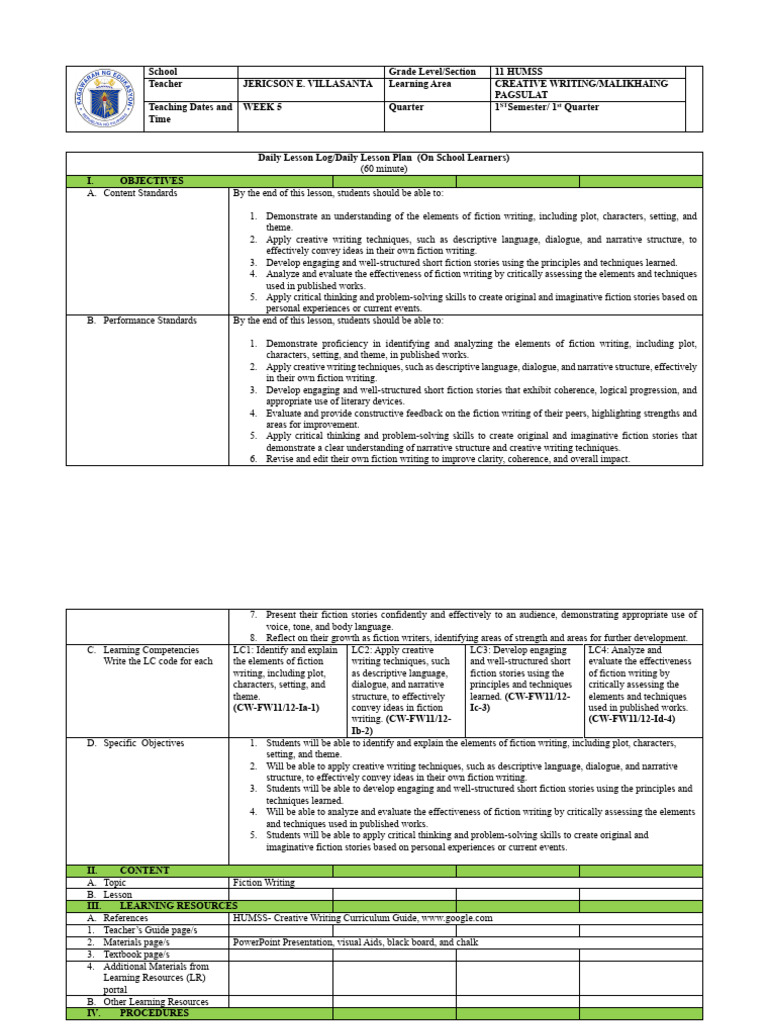 WEEK 5 Lesson Plan HUMSS 2 | PDF | Lesson Plan | Educational Assessment