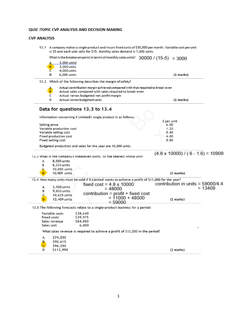 Quiz CVP and Decision Making | PDF