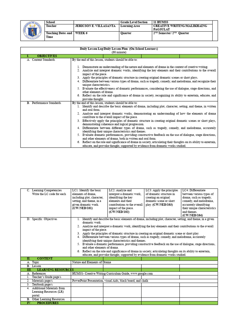 WEEK 6 Lesson Plan HUMSS 2 2nd Sem | PDF | Language Arts & Discipline ...
