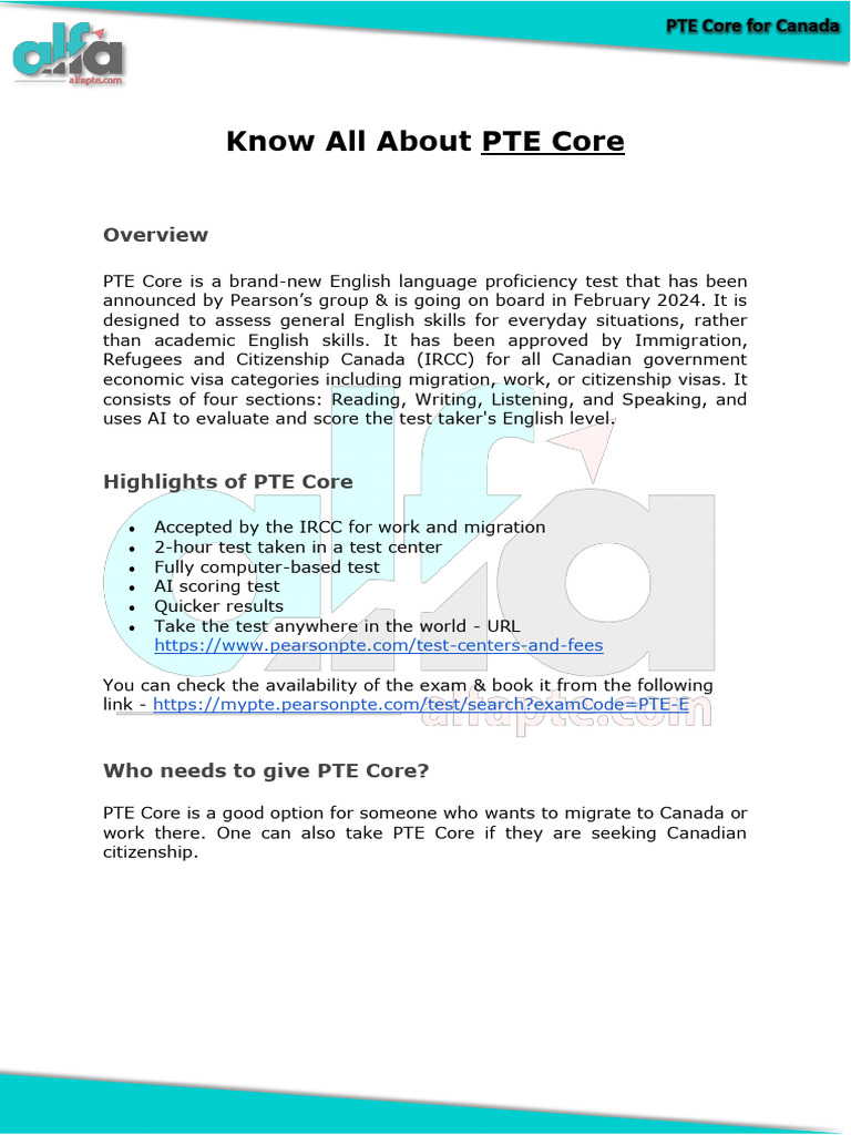 Know All About PTE Core | PDF | Tests