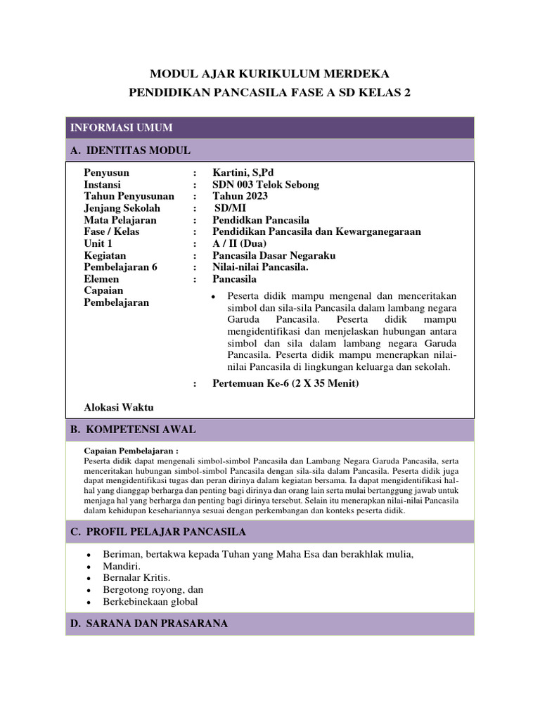 Pancasila untuk Kelas 2 SD | PDF