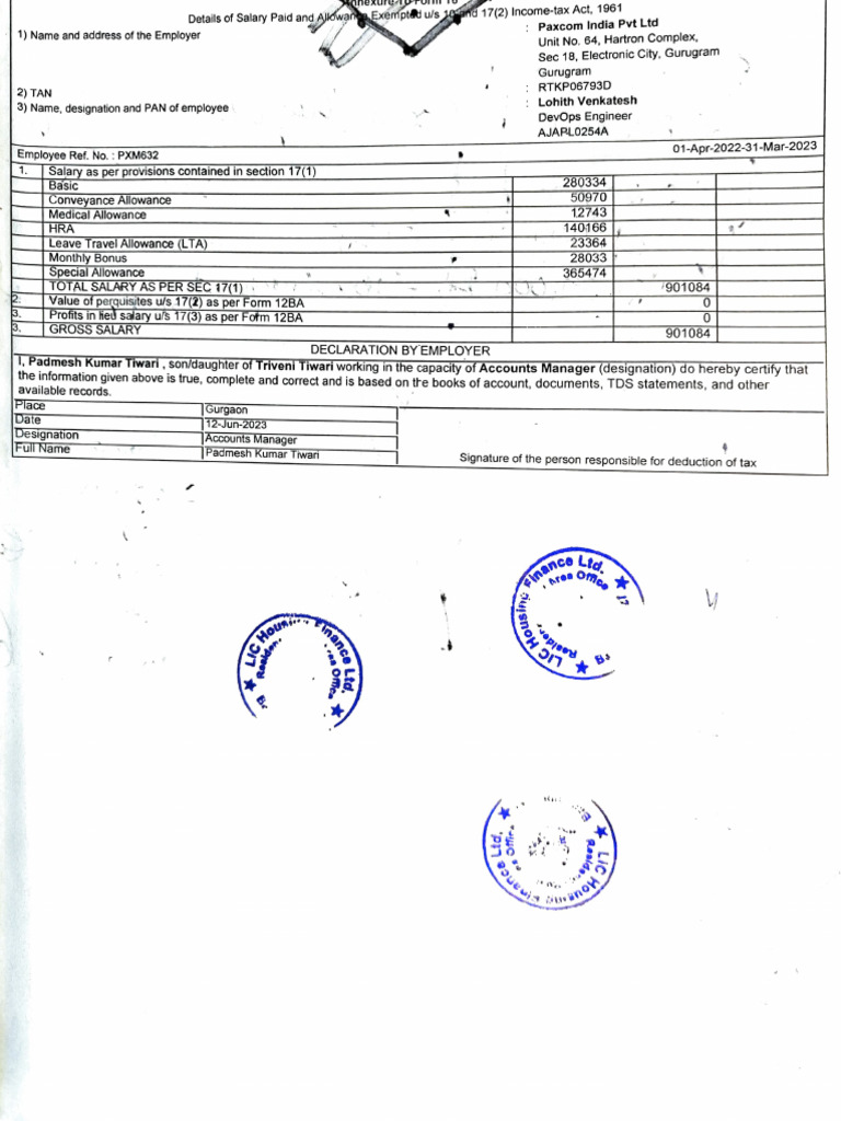 Annexure To Form 16 | Download Free PDF | Taxes | Money