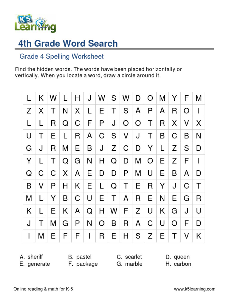Grade 4 Word Search 1 | PDF