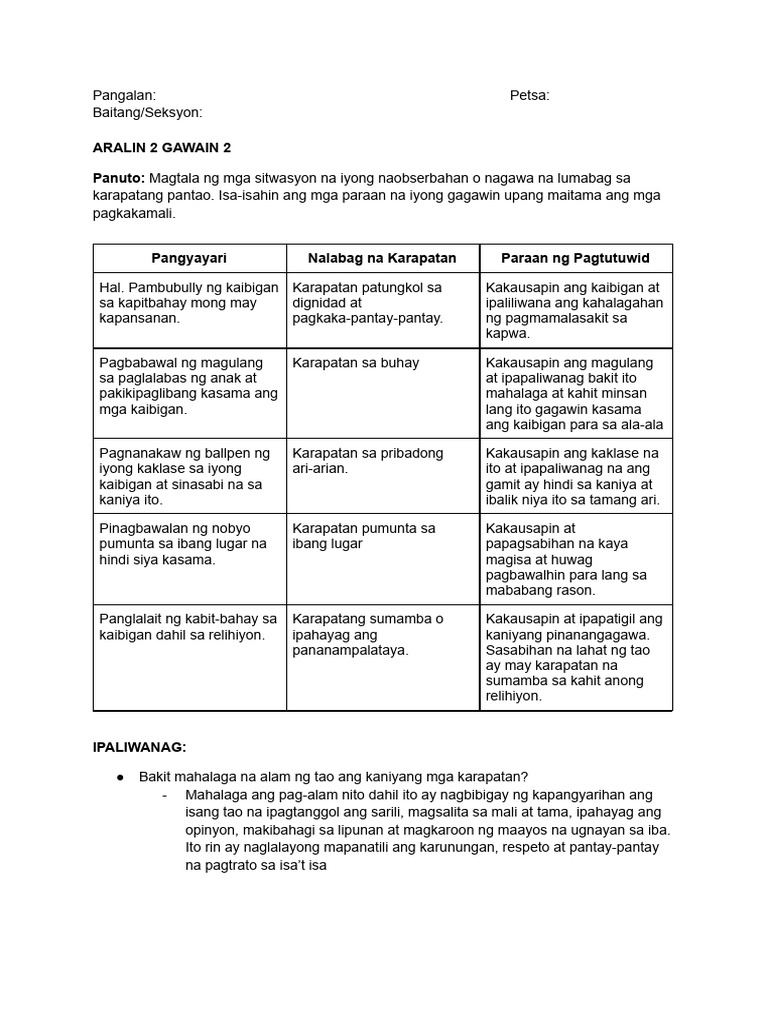 ESP Aralin 2 Gawain 2 | PDF