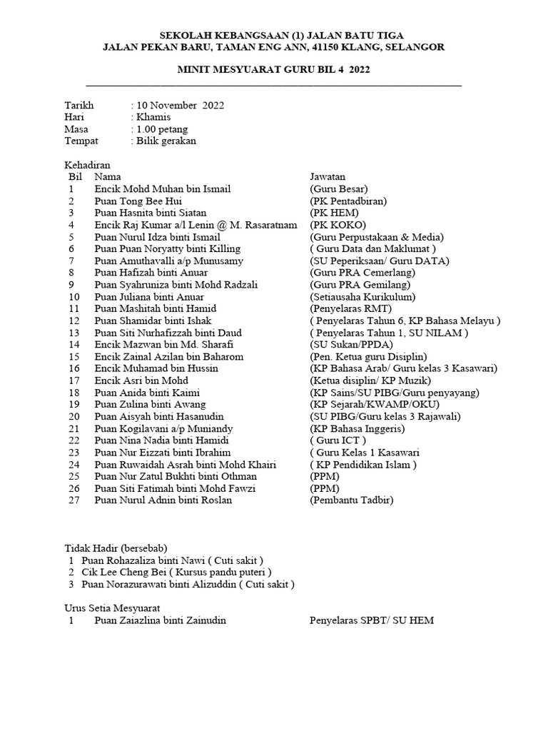 Minit Mesyuarat 4 2022 | PDF