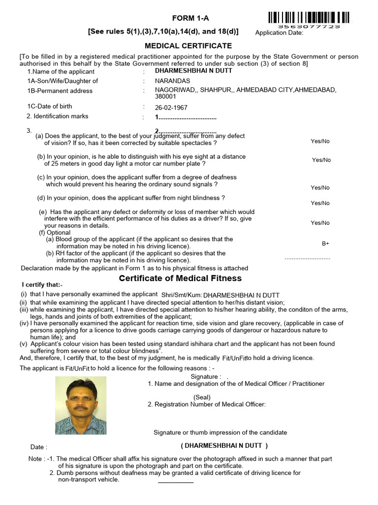 Form 1-A (See Rules 5 (1), (3), 7,10 (A), 14 (D), and 18 (D ...