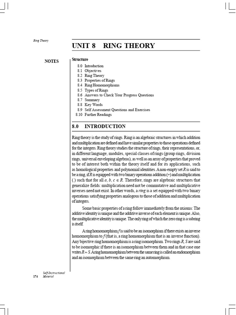 Ring | PDF | Ring (Mathematics) | Mathematical Analysis