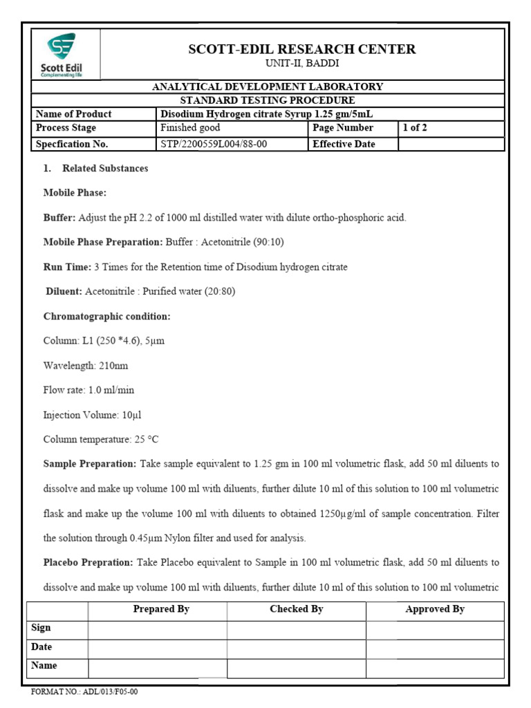 Disodium Hydrogen Citrate | PDF | Chromatography | Buffer Solution