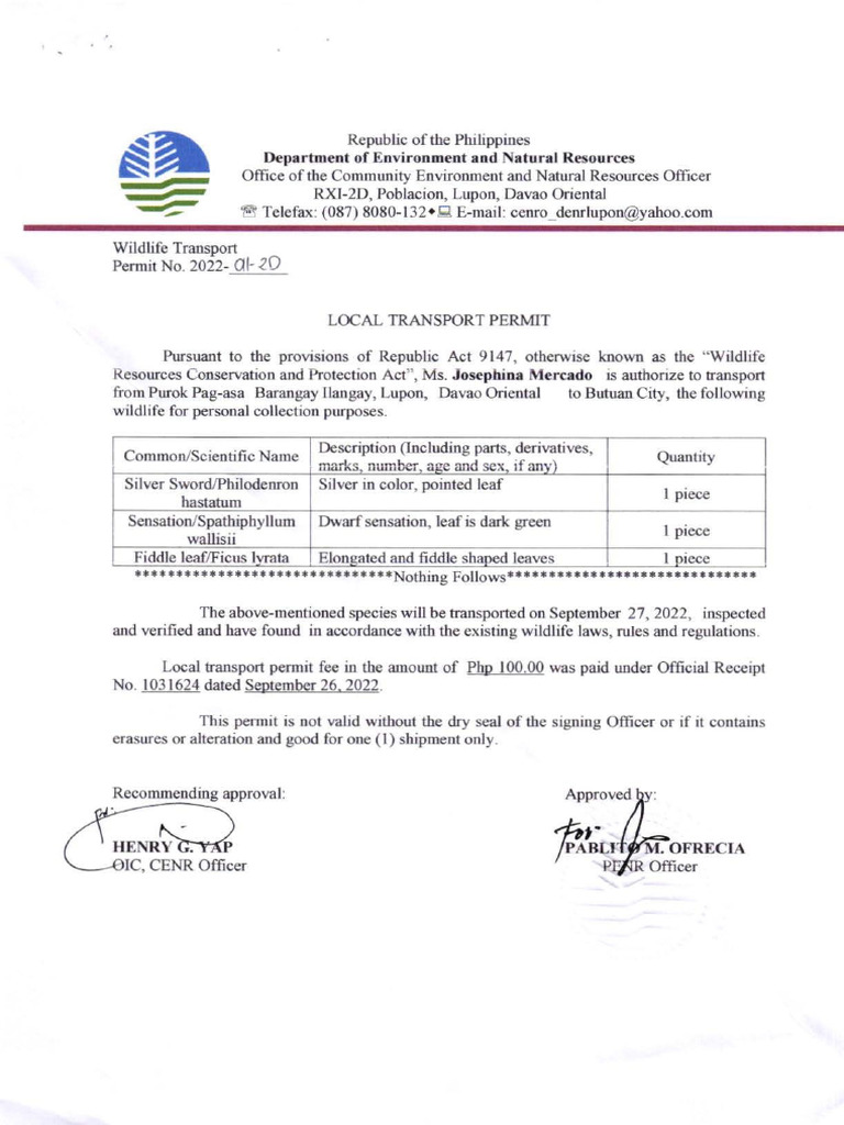 Local Transport Permit for Plants | PDF | Philippines | Economy Of The ...