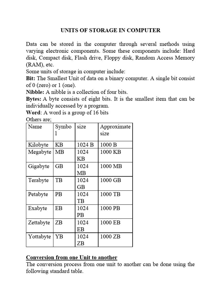 Computer Storage Units Explained | PDF | Byte | Bit