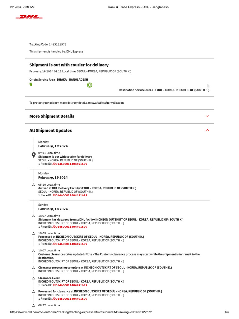 Track - DHL - Bank Form | PDF | Courier | Seoul