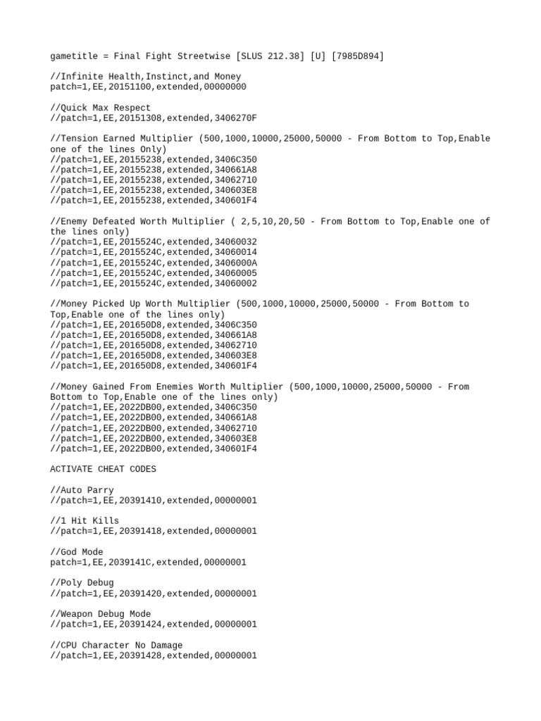 Final Fight Streetwise Cheat Codes | PDF | Game Design | Video Game ...