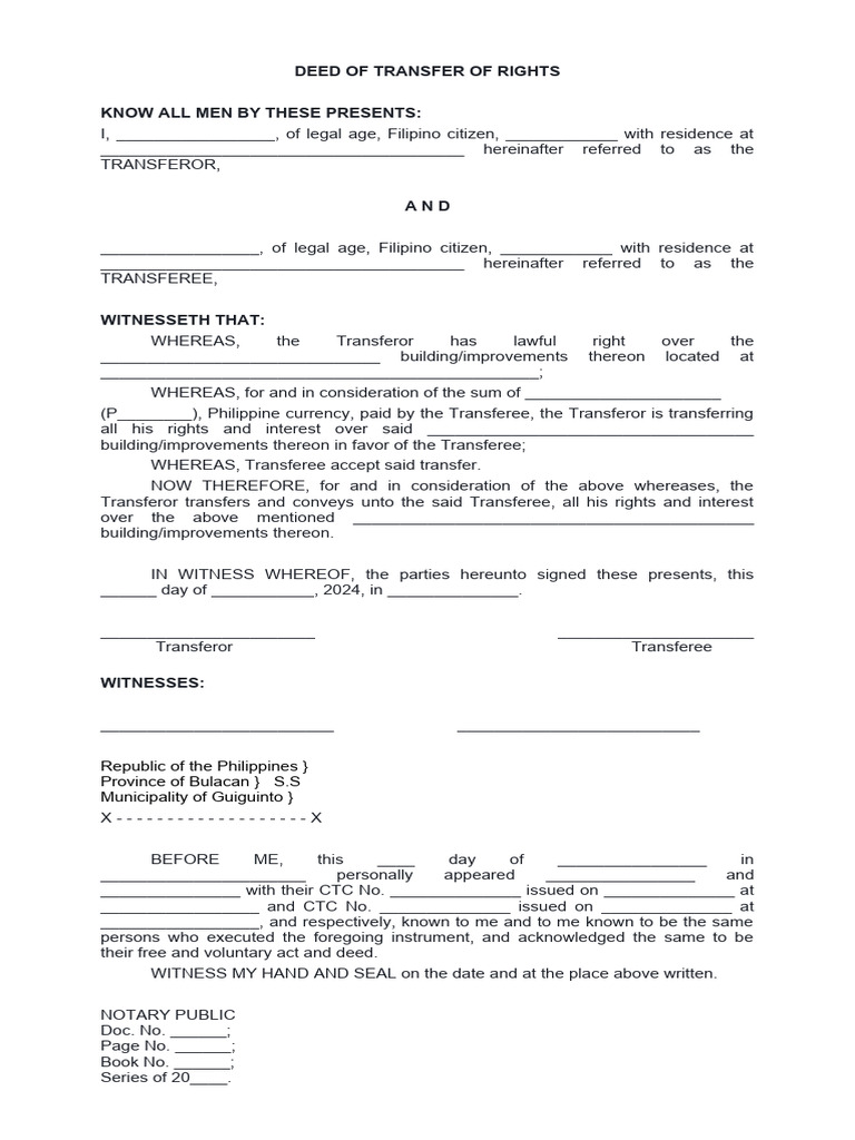 Deed of Transfer of Rights | PDF | Finance & Money Management | Law