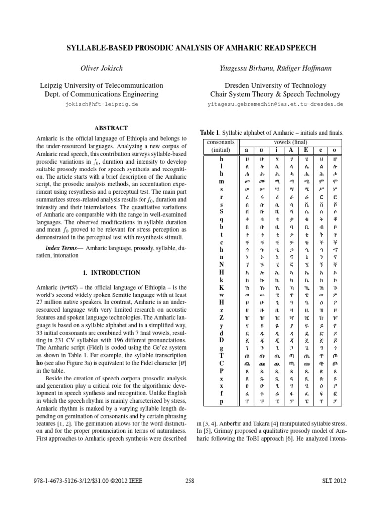 Syllable-Based Prosodic Analysis of Amharic Read Speech | PDF | Stress (Linguistics) | Syllable