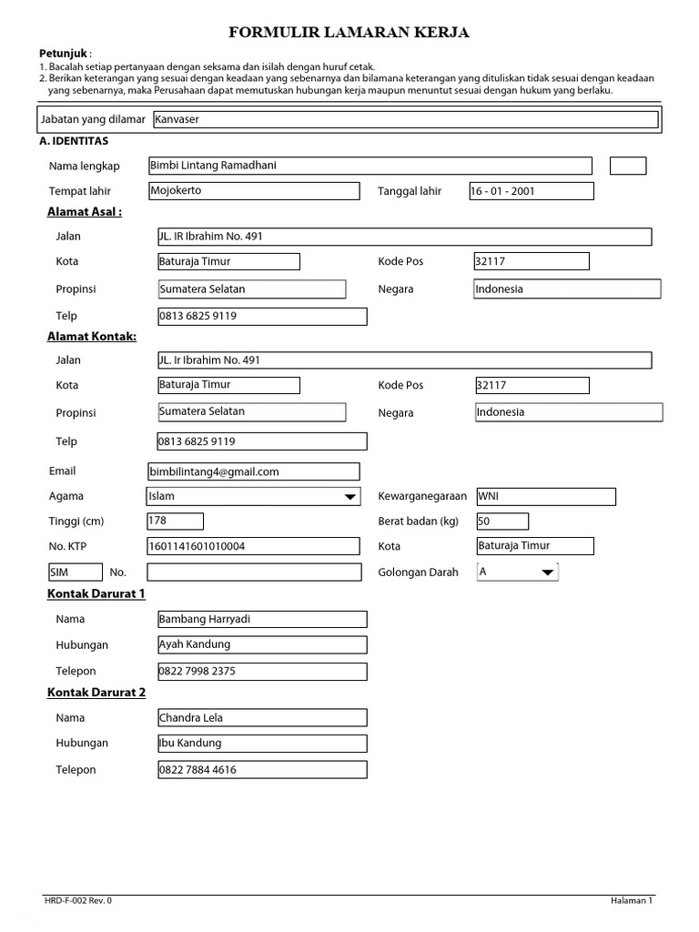 E Form Lamaran Kerja - New | PDF