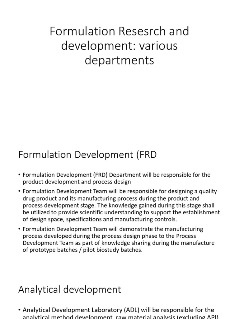 Formulation Resesrch and Development Departments | PDF | Supply Chain ...