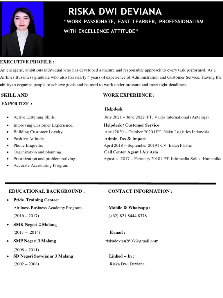 Riska Dwi Deviana CV: Helpdesk & Customer Service Specialist | PDF