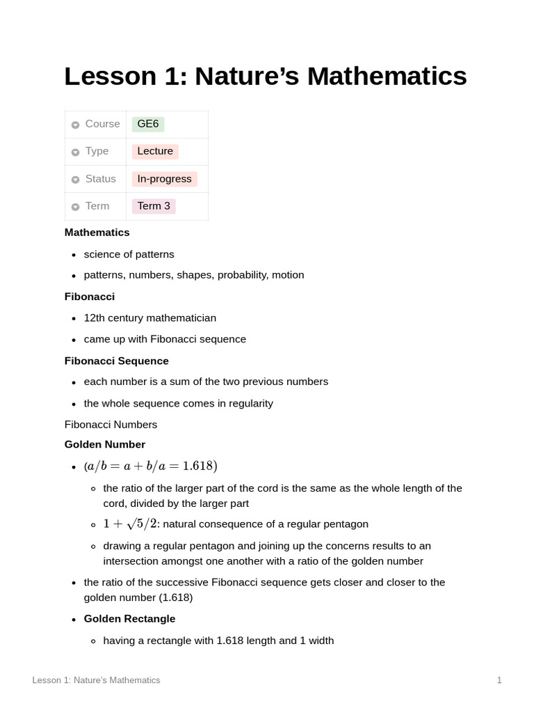 Lesson 1 Natures Mathematics | PDF | Area | Chaos Theory