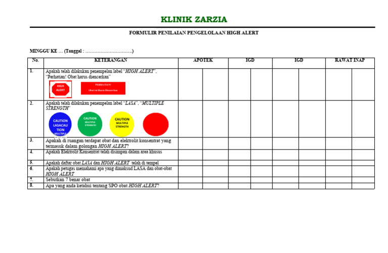 Form Monitoring Obat High Alert | PDF