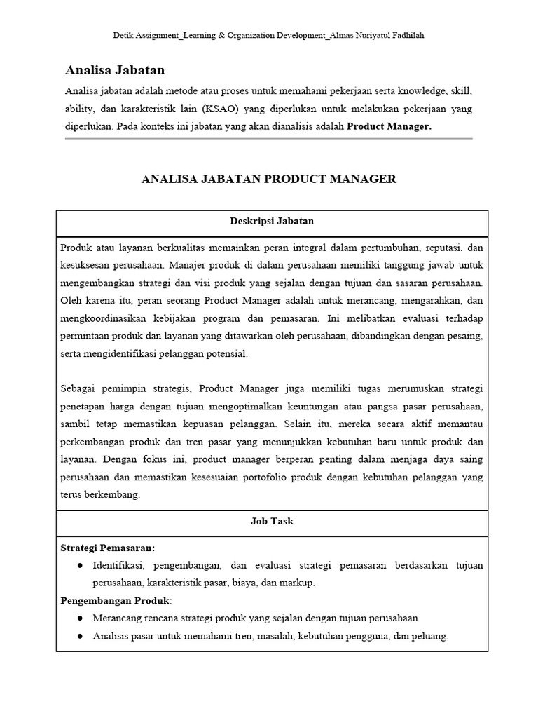 Analisa Jabatan Product Manager | PDF