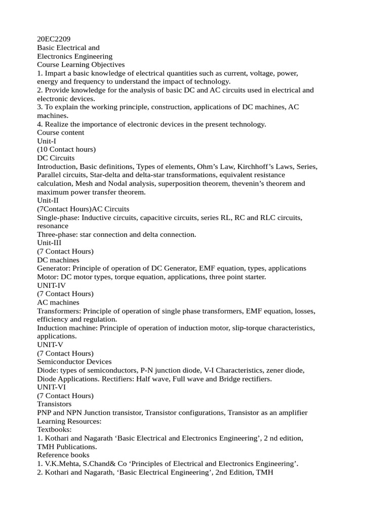 BEEE_Syllabus | PDF | Rectifier | Electrical Network