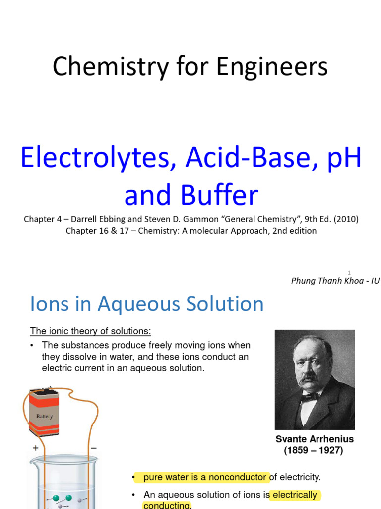 Chemistry For Engineers - Week 10-11 - Electrolytes, Acid Base, PH and ...