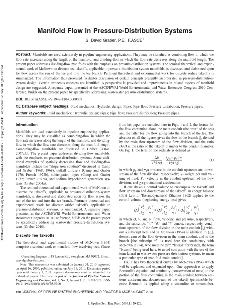 Manifold Flow in Pressure-Distribution Systems | PDF | Flow Measurement ...