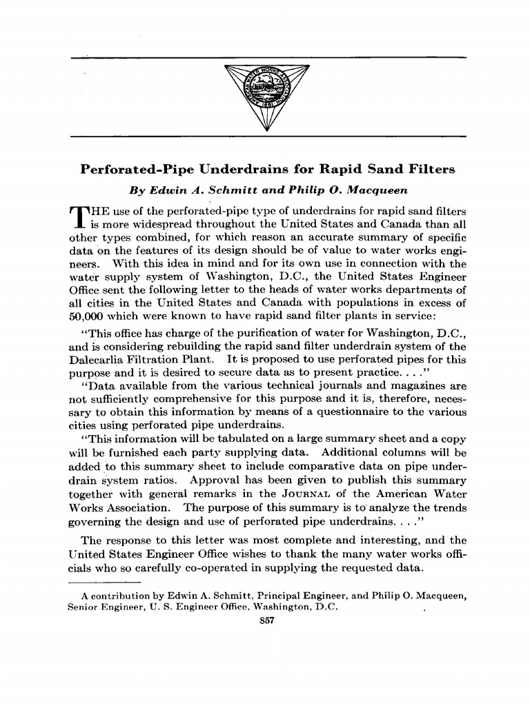 Perforated Pipe Underdrains For Rapid Sand Filters | PDF | Water ...