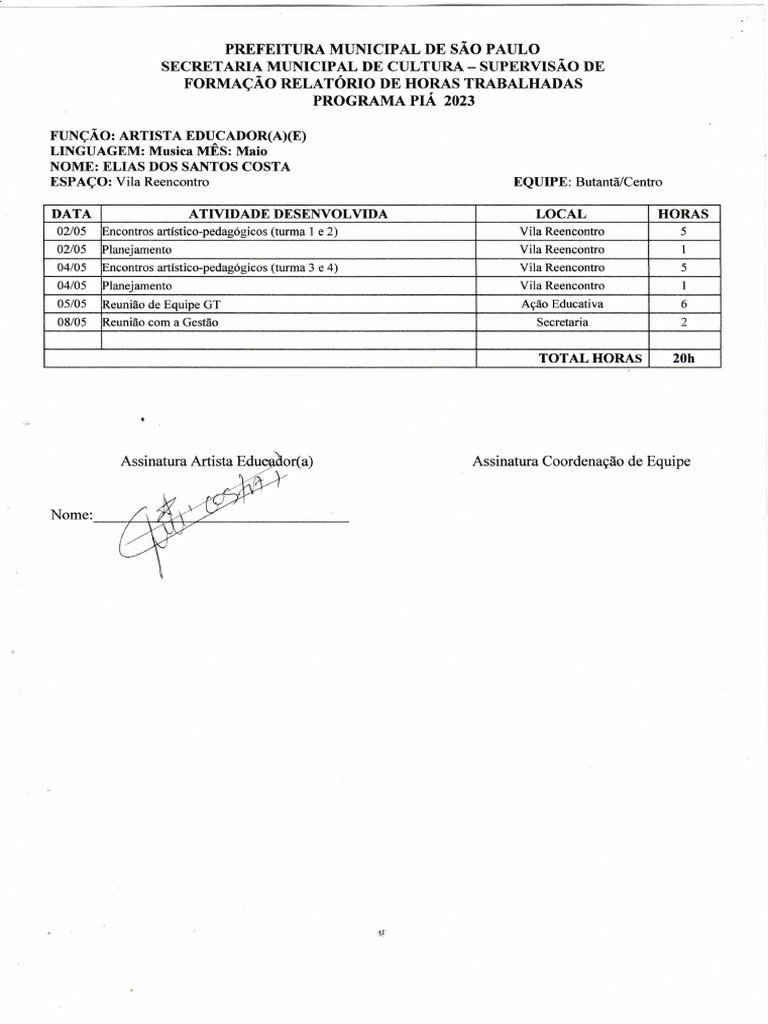 Relatório de Horas Maio | PDF