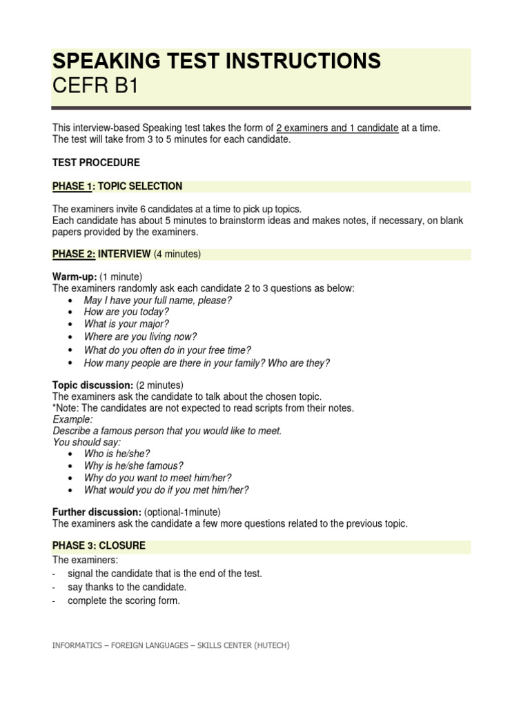 Speaking Test Instructions | PDF