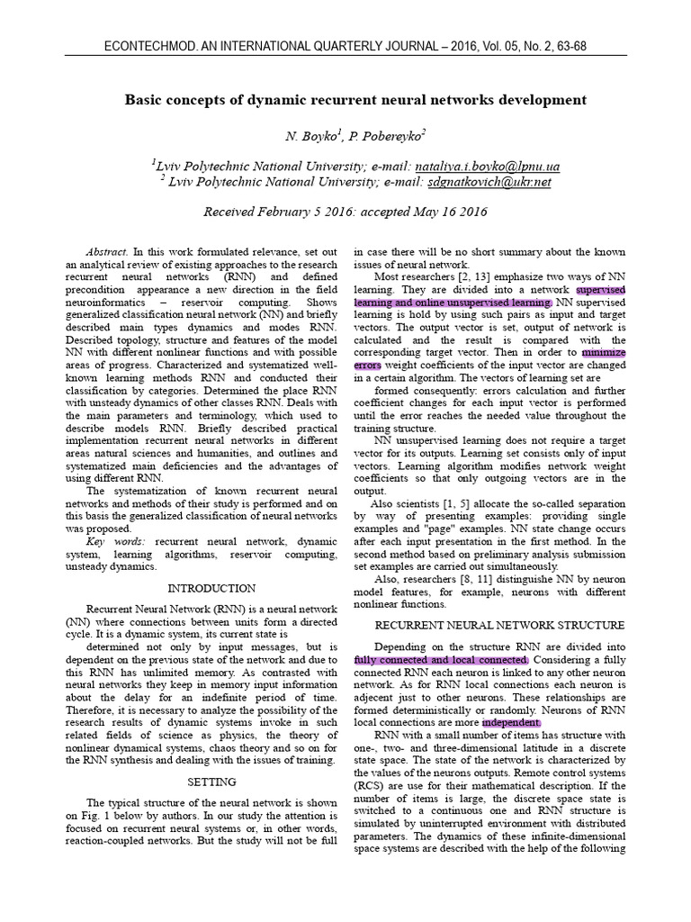 Basic Concepts of Dynamic Recurrent Neural Networks Development | Download Free PDF | Artificial ...