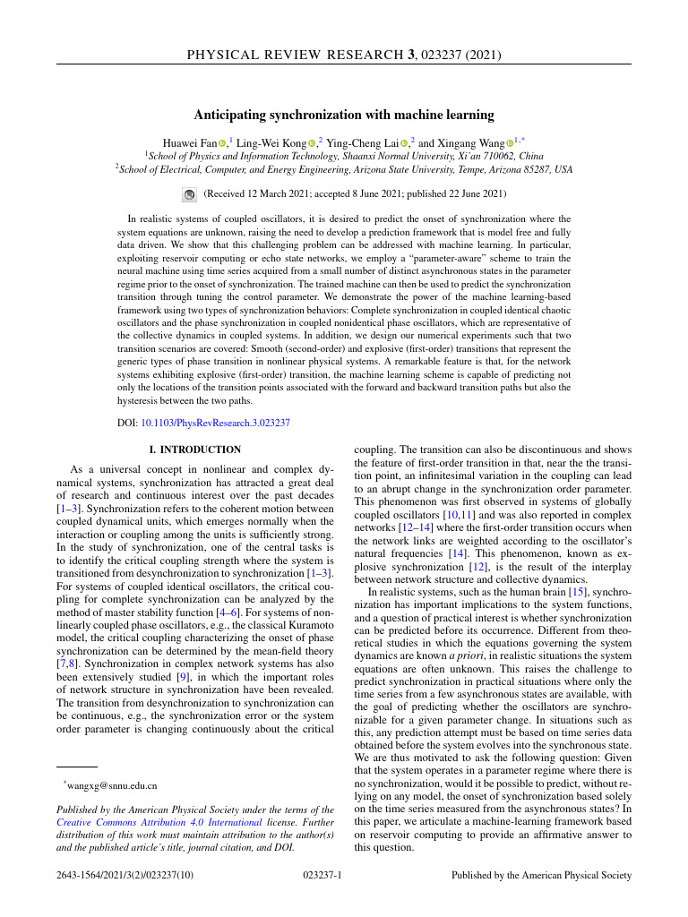 Anticipating Synchronization With Machine Learning | PDF | Chaos Theory ...