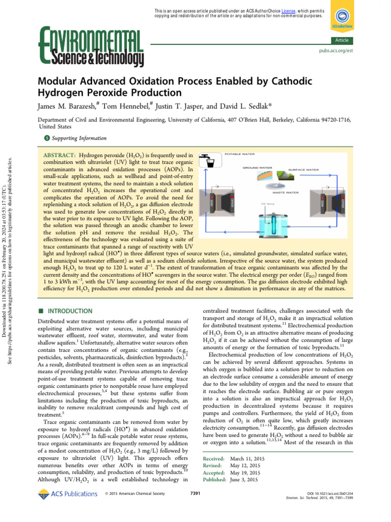 Barazesh Et Al 2015 Modular Advanced Oxidation Process Enabled by ...
