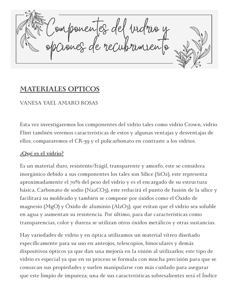 Tarea Materiales Opticos | PDF | Química | Materiales