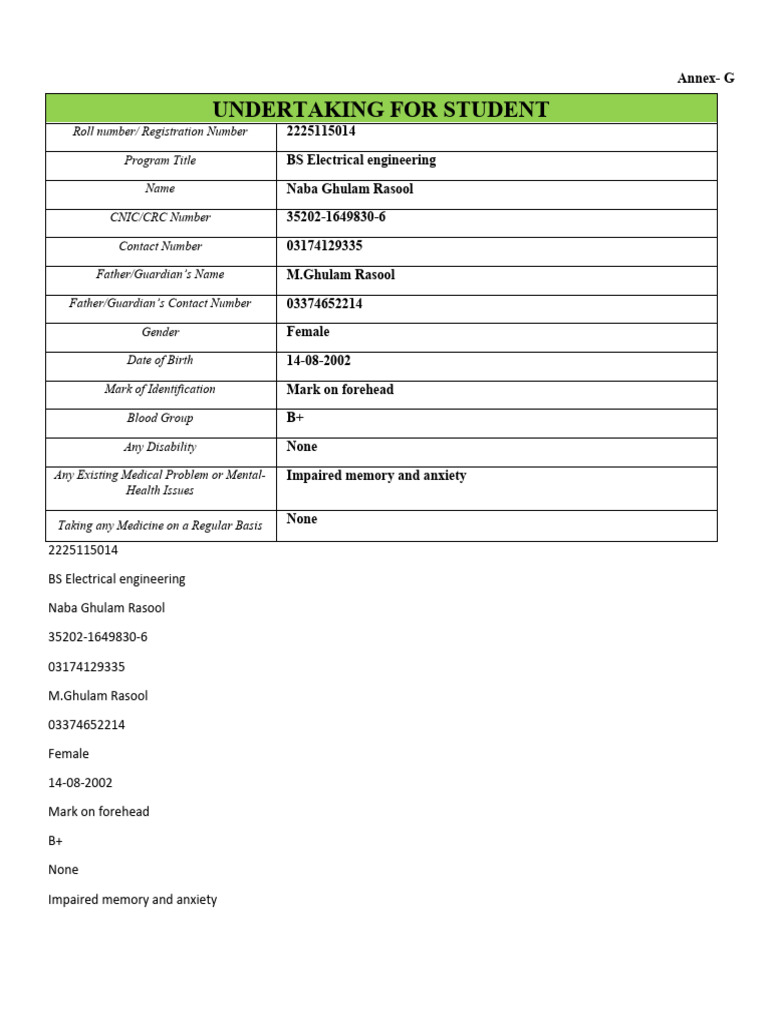 student performa undertaking | PDF | Drugs | Health Care