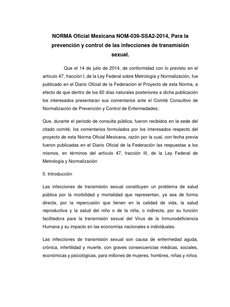 NOM-039-SSA2-2014_2 | PDF | Infección transmitida sexualmente | Infección