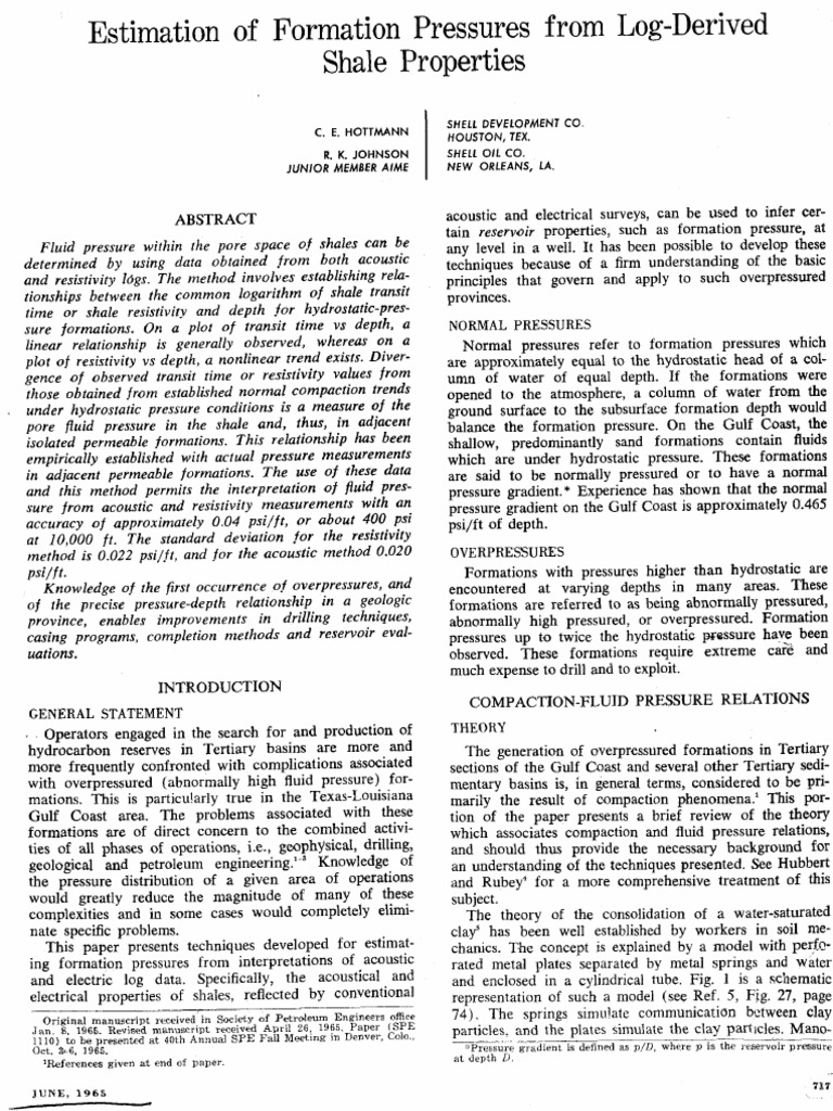 Estimation of Formation Pressures From Log-Derived Shale Properties ...