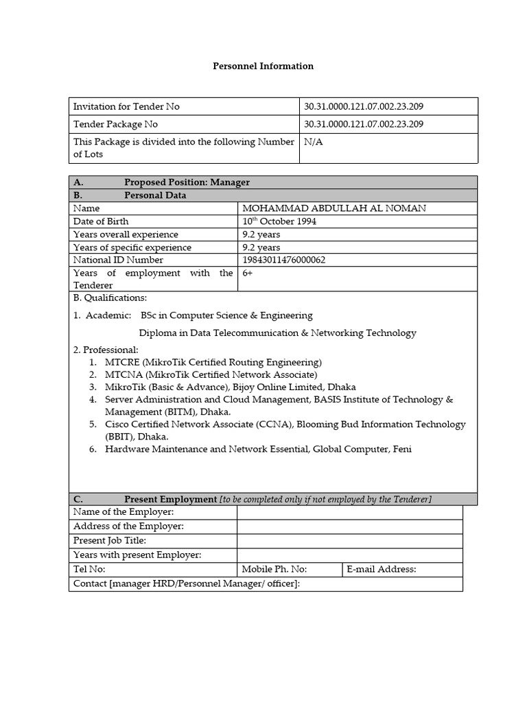 CV_Format_1 | PDF | Computer Network | Cisco Certifications