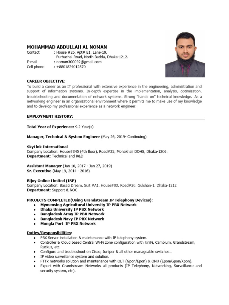 CV Format 3 | Download Free PDF | Computer Network | Router (Computing)