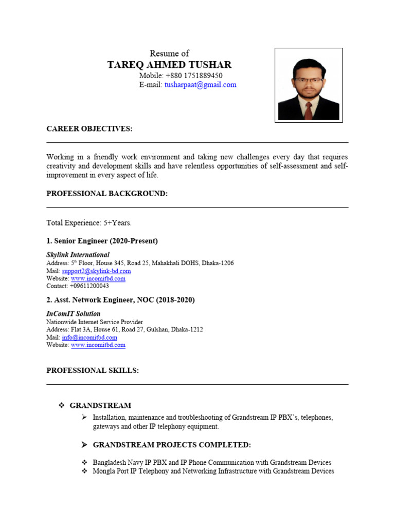 CV Format 4 | PDF | Computer Network | Router (Computing)