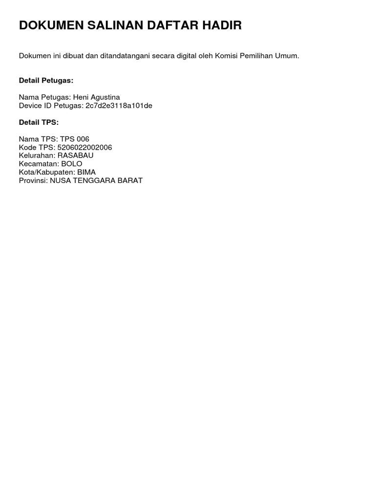 Salinan Daftar Hadir Pemilu5206022002006 | PDF