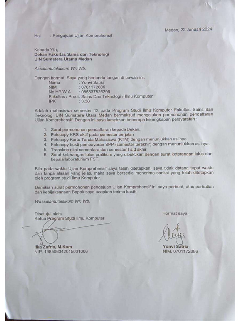 Surat Permohonan Ujian Kompre | PDF