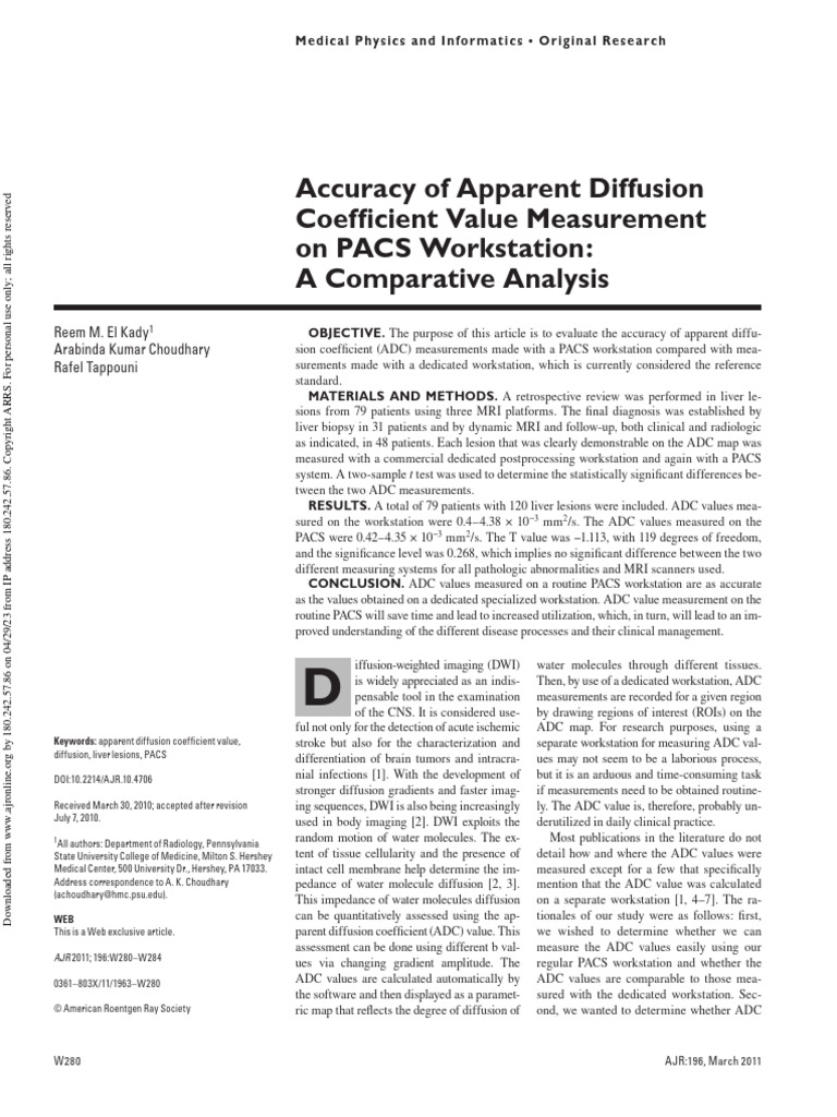 Accuracy of Apparent Diffusion Coefficient Value Measurement On PACS ...
