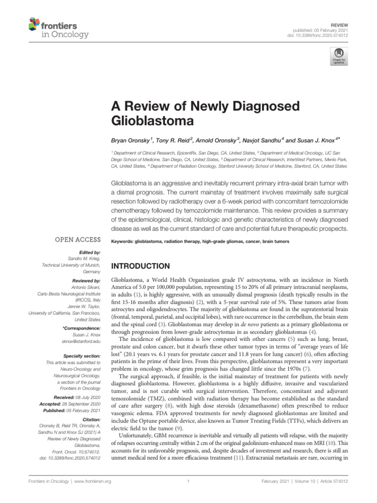 Overview of Newly Diagnosed Glioblastoma | PDF | Glioma | Brain Tumor