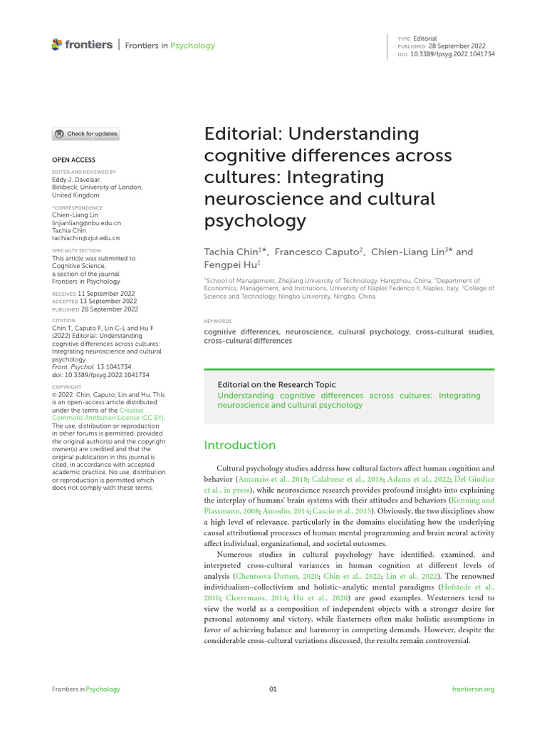 Editorial Understanding Cognitive Differences Across Cultures ...