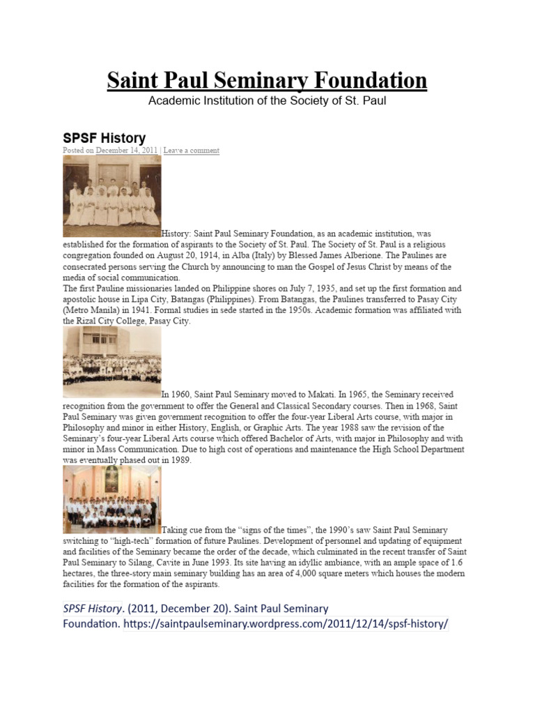 Saint Paul Seminary History & Mission | PDF | Catholic Church | Jesus